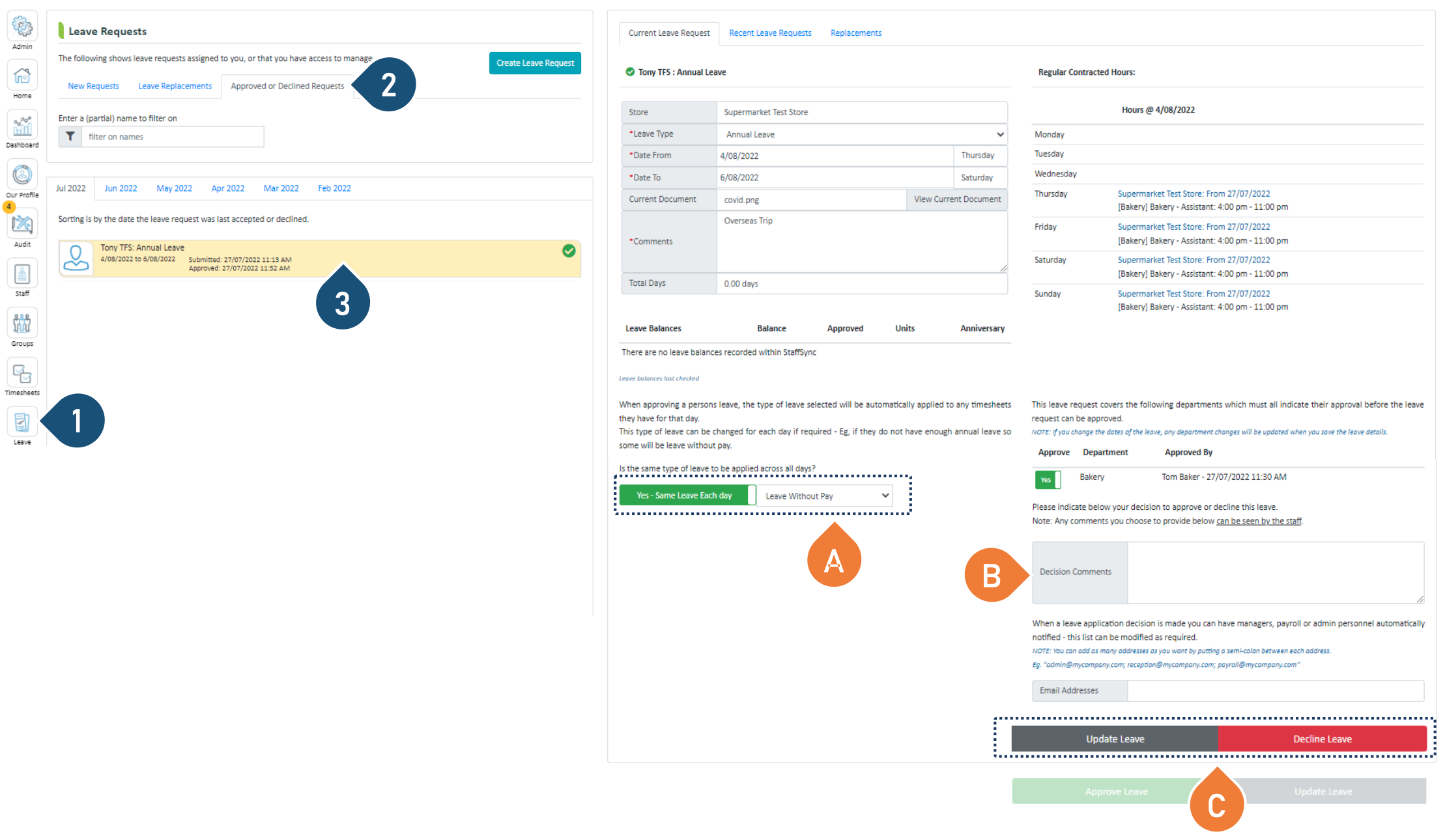 How to Change Decisions for a Leave Request - StaffSync Website